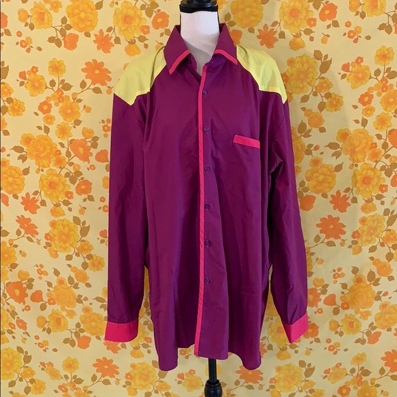 Vintage | Shirts | True Vintage Neon Color Block Button Down Shirt ...